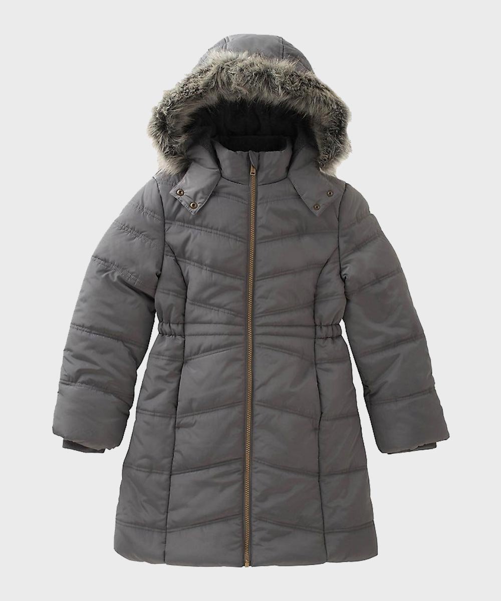 Womens Hooded Grey Puffer Parachute Coat - MotoCollection
